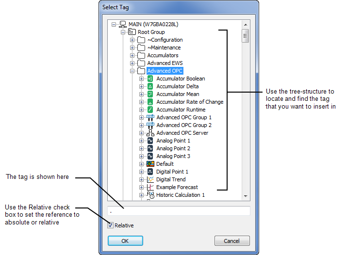 Expressions Guide - Selecting an OPC Property Tag (Tags)